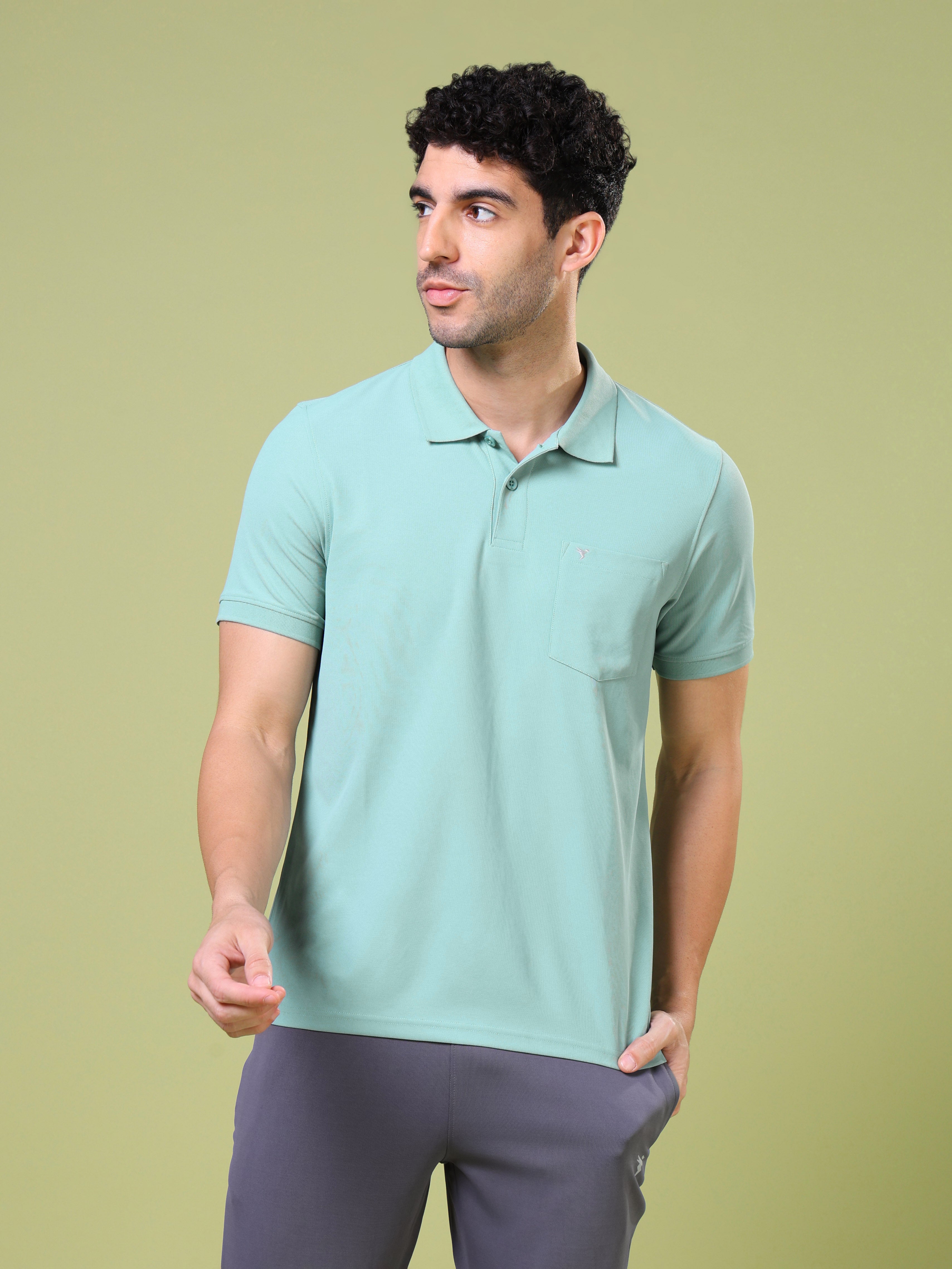 Men Solid Slim Fit Polo T-shirt with MATPIQ