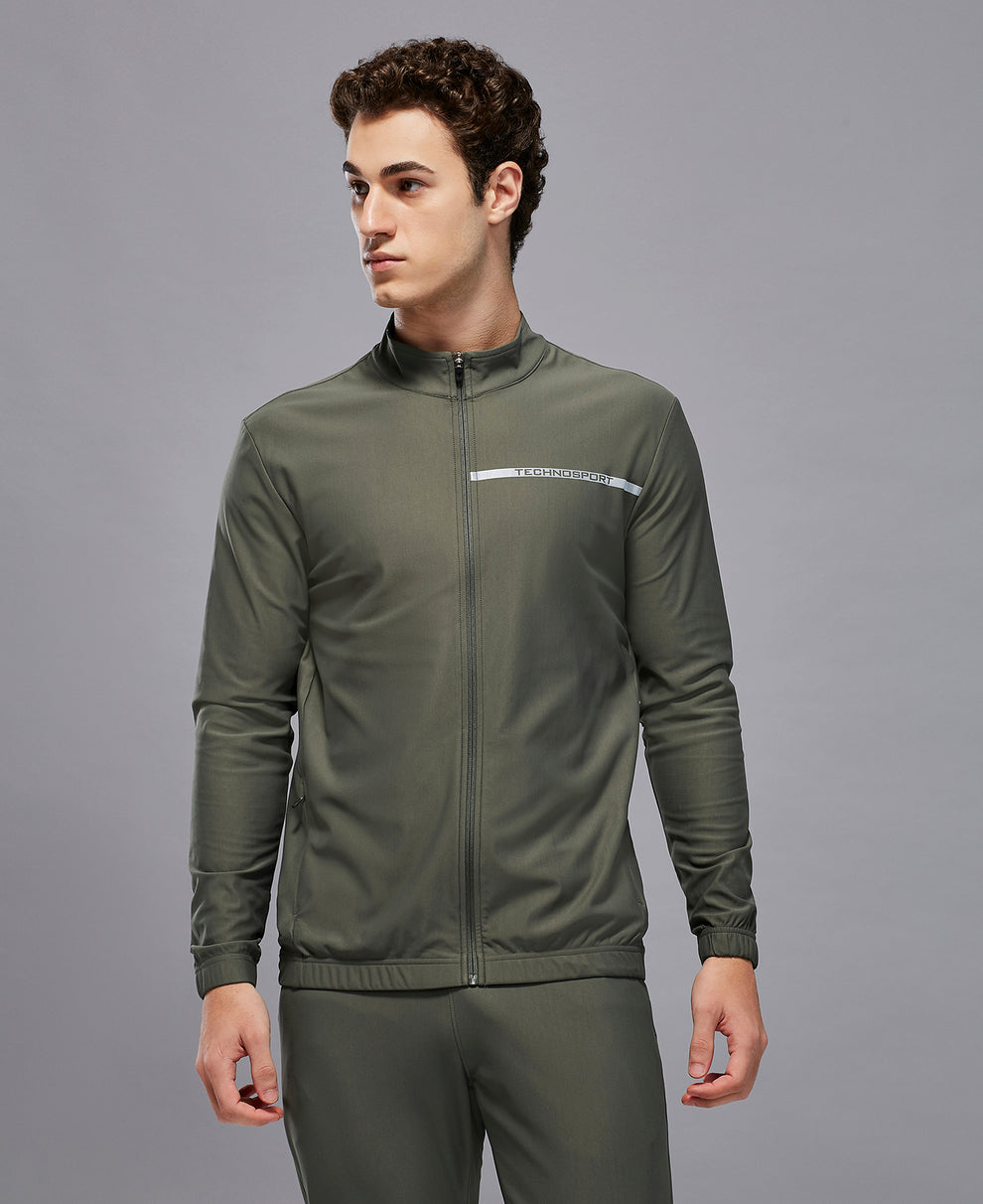 Men Solid Slim Fit Mock Neck Sports Jacket with DURACOOL+