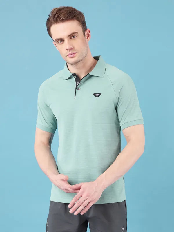 Men Self Design Slim Fit Polo T-shirt with MATPIQ