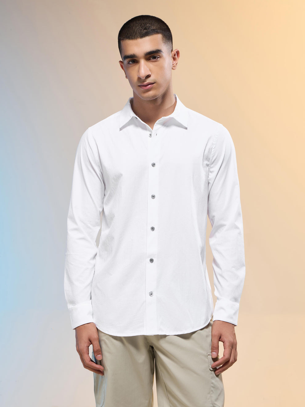 Men Solid Slim Fit Spread Collar Shirt with TS LYTRA