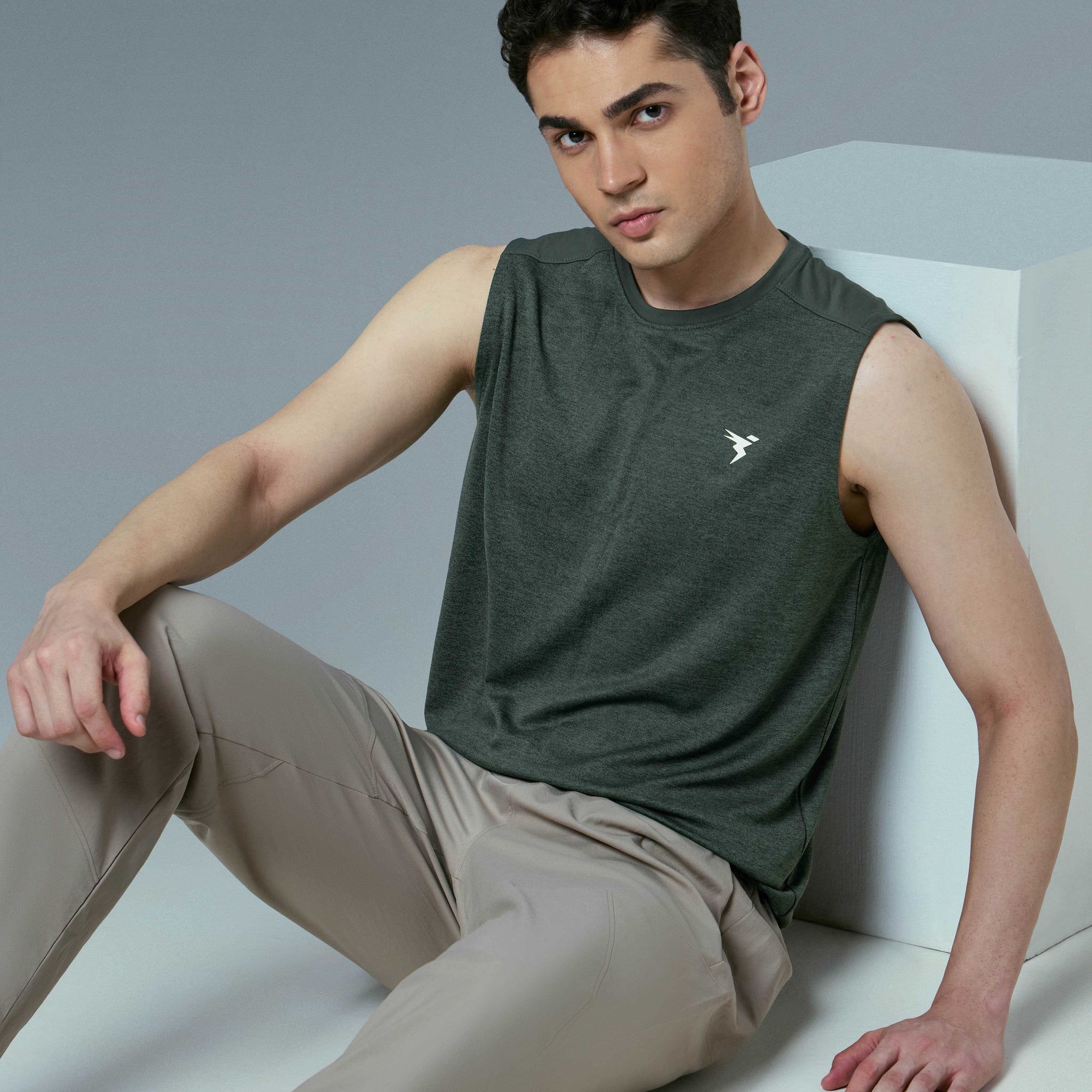 Men Melange Slim Fit Round Neck Sports Innerwear Vest with DOUBLE COOL