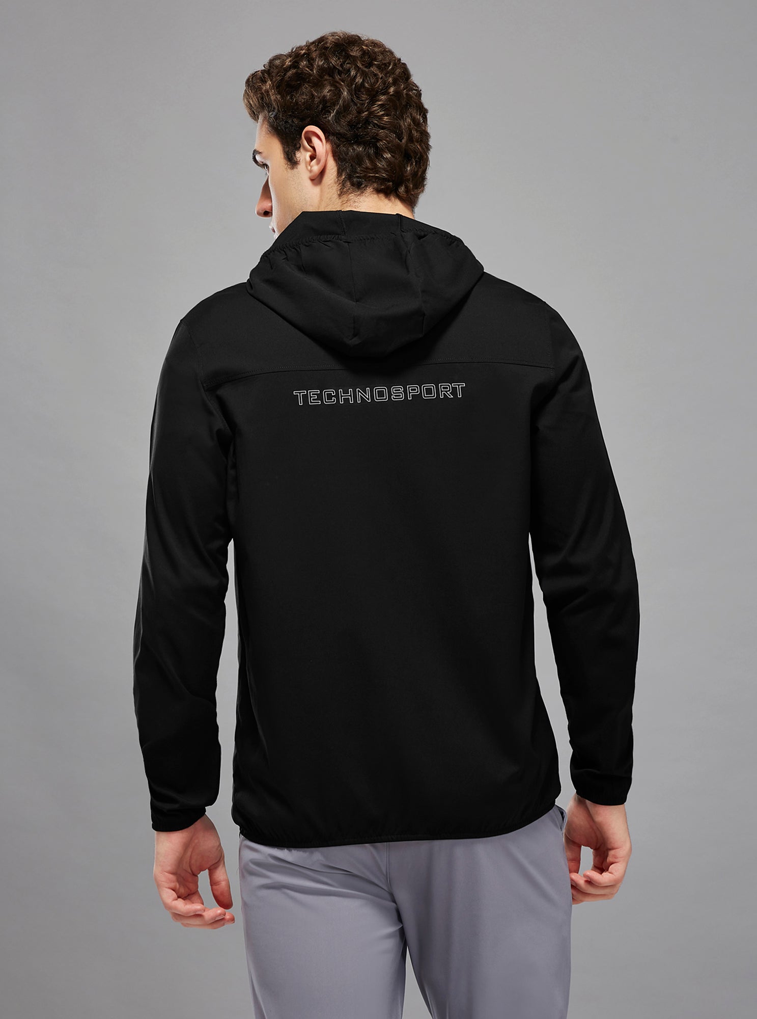 Men Slim Fit Hooded Jacket with Techno Dry