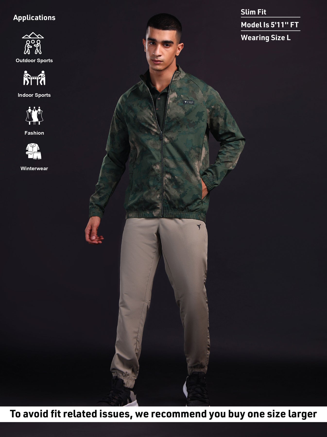 Men Printed Slim Fit Mock Neck Jacket with TS FLEXI