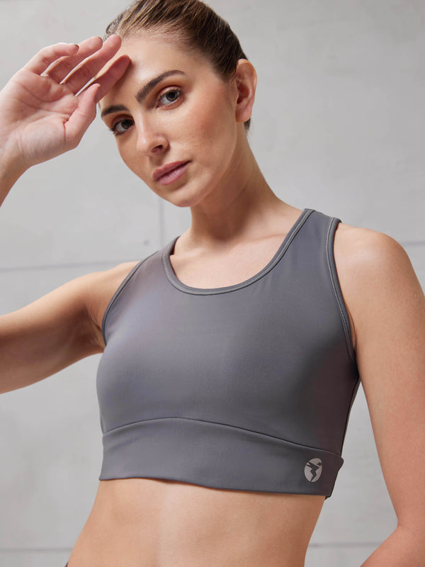 Women Solid Slim Fit Scoop Neck Sports Bra with ELASTO PLUS