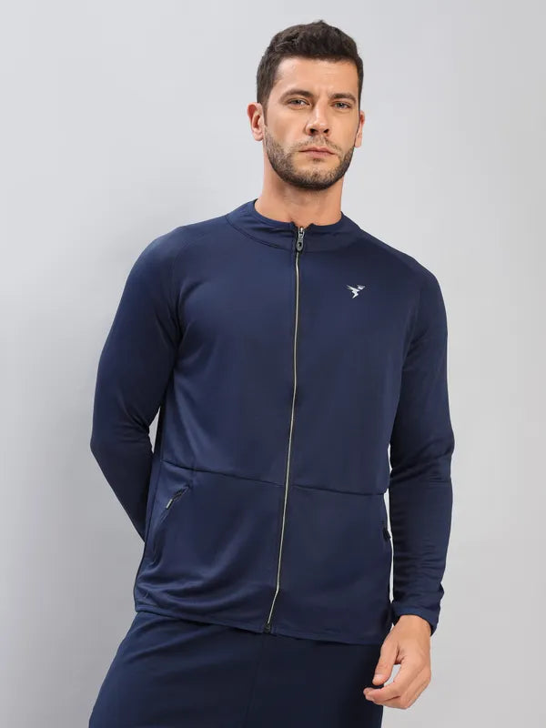 Men Slim Fit Mock Neck Jacket with Techno Dry